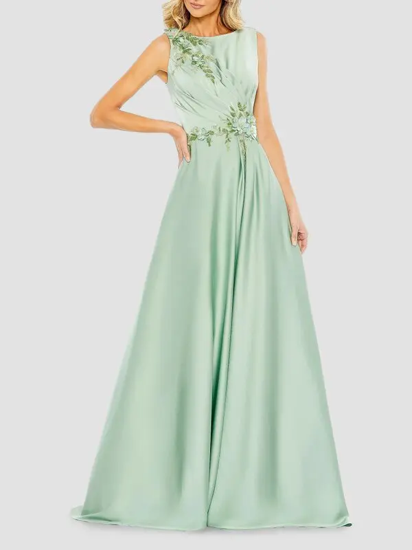 Mac Duggal Floral Appliqué Crêpe A-line Gown - Sage