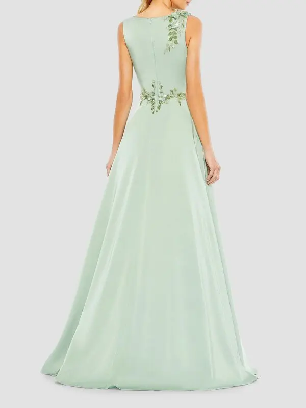 Mac Duggal Floral Appliqué Crêpe A-line Gown - Sage