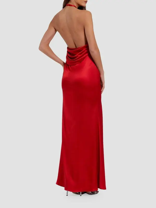 Mac Duggal Satin Rosette V-neck Slip Gown