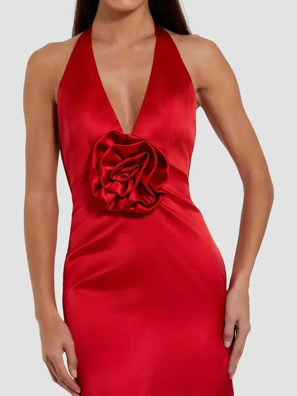 Mac Duggal Satin Rosette V-neck Slip Gown