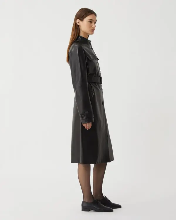 Veronica De Piante Celine Nappa Leather Coat - Black