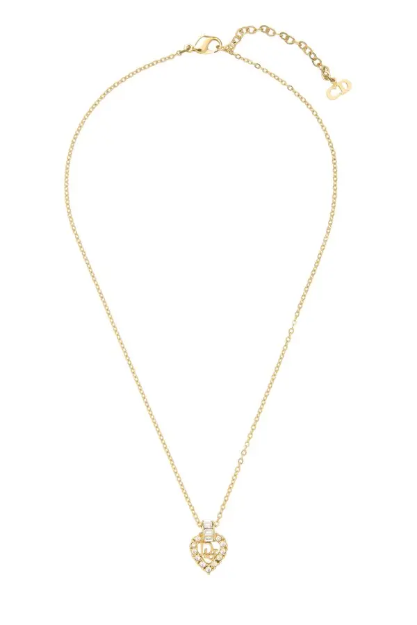 Dior Crystal Logo Heart Pendant Necklace - Gold