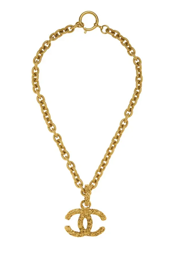 Chanel Cc Fretwork Necklace - Gold