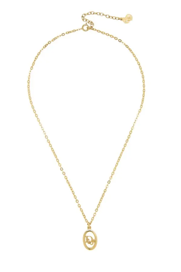 Dior Oval Logo Pendant Chain Necklace - Gold
