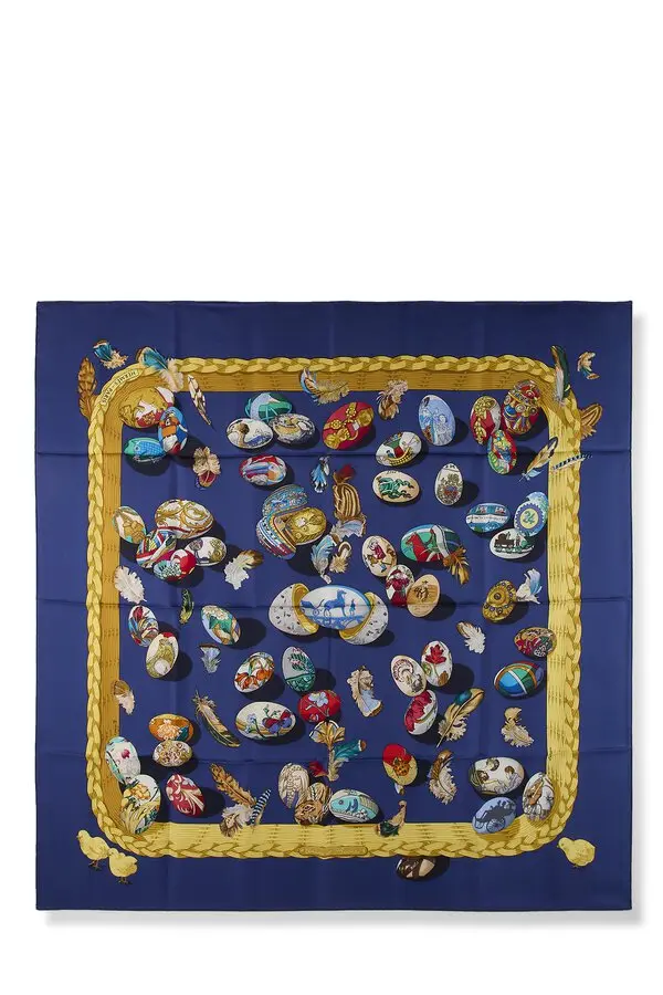 Hermès Multicolor 'couvee D Silk Scarf 90 - Blue