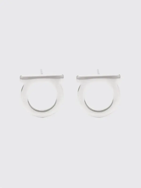 FERRAGAMO Toned Brass Logo Design Earrings - Silver