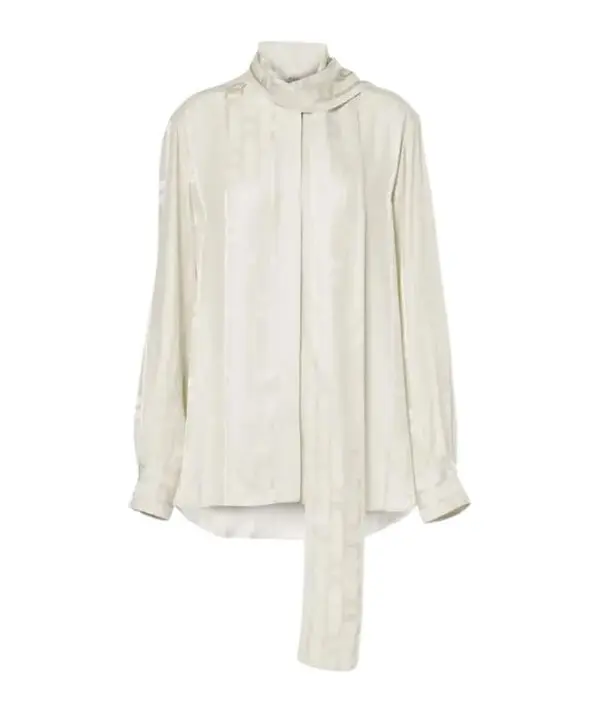 TOD'S Scarf-detail Satin Jacquard Blouse - White