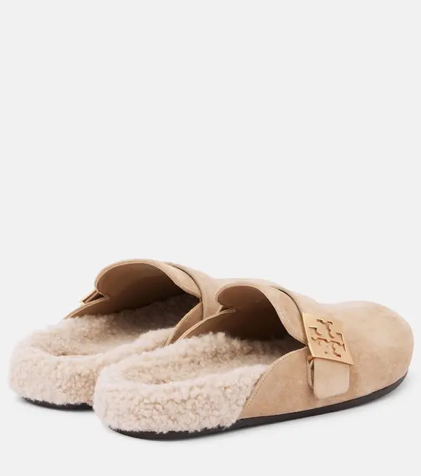 Tory Burch Mellow Shearling-lined Suede Mules - Beige