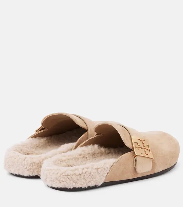 Tory Burch Mellow Shearling-lined Suede Mules - Beige