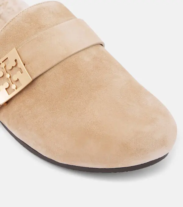 Tory Burch Mellow Shearling-lined Suede Mules - Beige