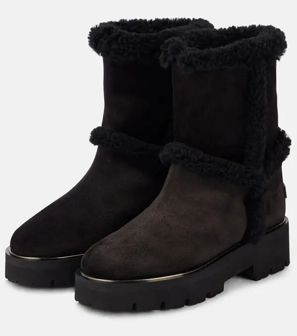 AQUAZZURA Teddi Shearling-trimmed Leather Booties