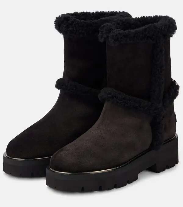 AQUAZZURA Teddi Shearling-trimmed Leather Booties