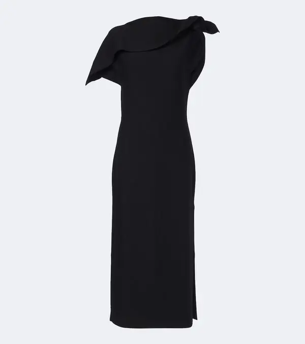 Oscar De La Renta Draped Wool-blend Midi Dress - Black
