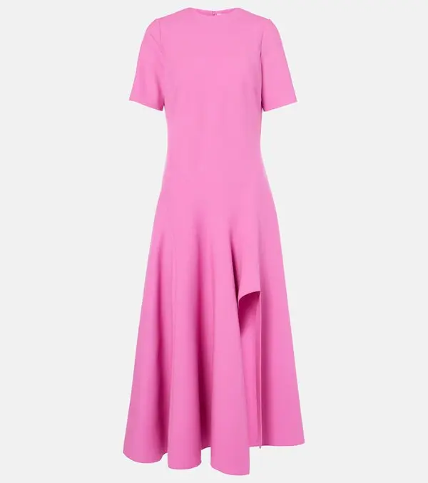 Oscar De La Renta Draped Wool-blend Midi Dress In Paprika - Pink