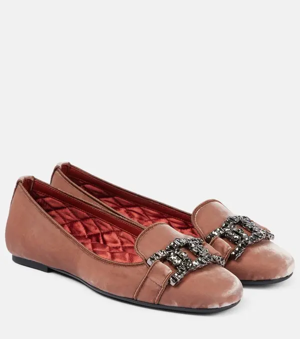 TOD'S Kate Embellished Velvet Ballet Flats - Pink