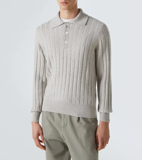 Brunello Cucinelli Ribbed Knit Cashmere Polo Sweater