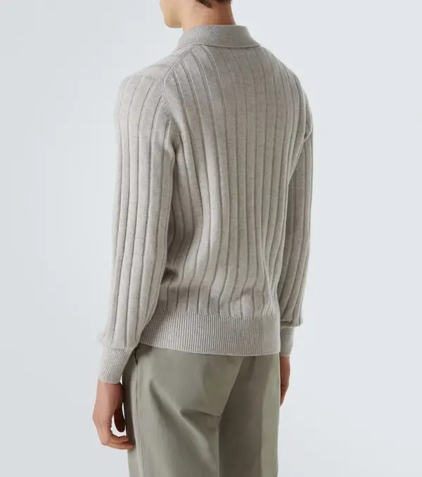 Brunello Cucinelli Ribbed Knit Cashmere Polo Sweater