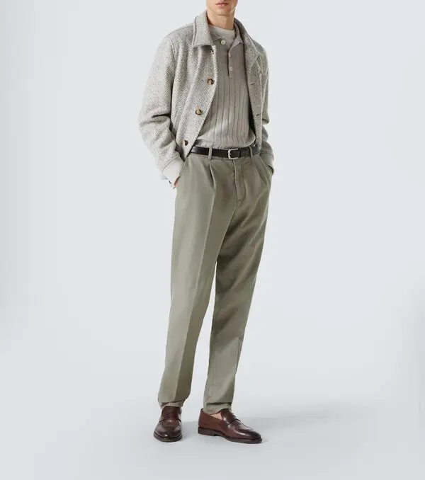 Brunello Cucinelli Ribbed Knit Cashmere Polo Sweater