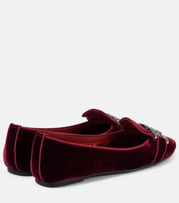 TOD'S Kate Embellished Velvet Ballet Flats - Burgundy