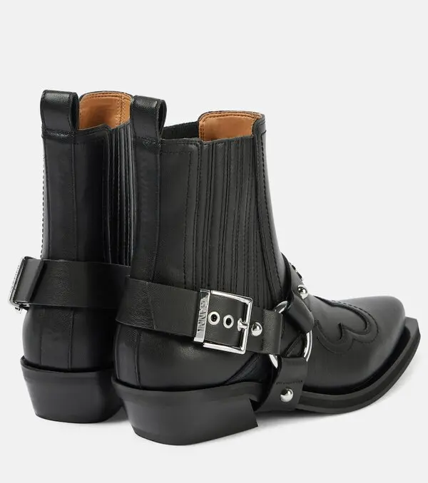 GANNI Embroidered Faux Leather Cowboy Boots - Black