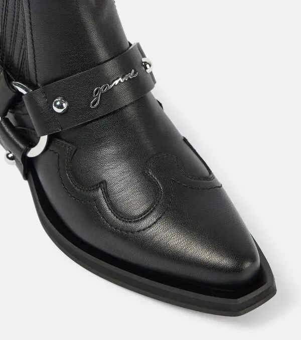 GANNI Embroidered Faux Leather Cowboy Boots - Black