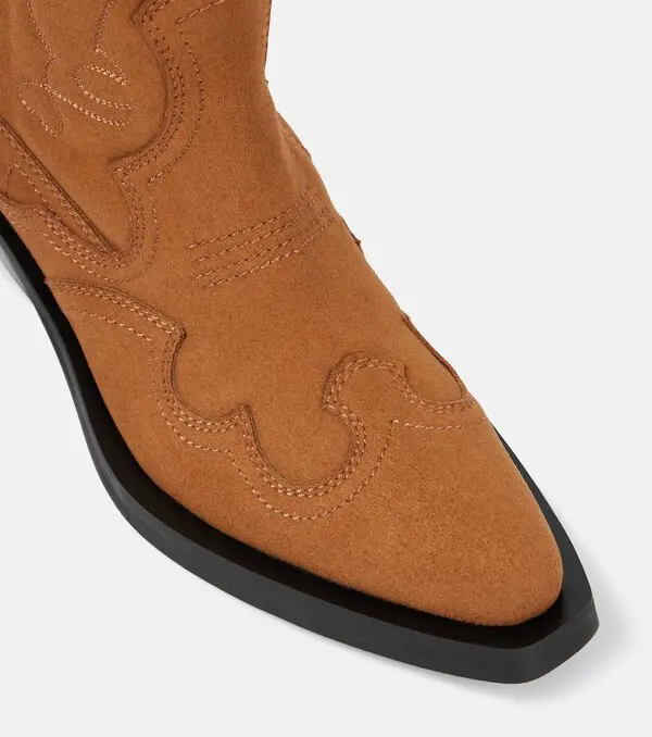 GANNI Embroidered Faux Leather Cowboy Boots - Brown