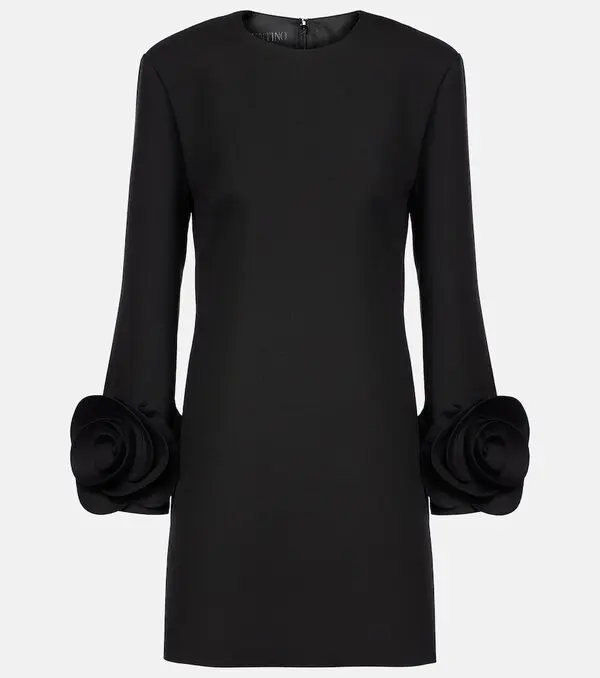 Valentino Garavani Crepe Couture Floral-appliqué Minidress - Black