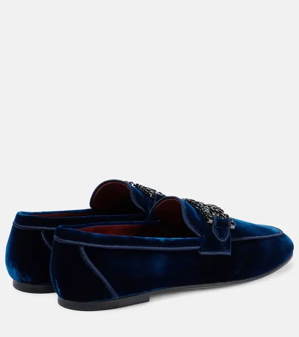 TOD'S Kate Embellished Velvet Loafers - Blue