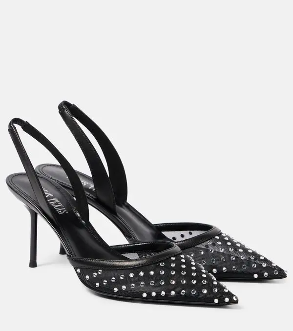 Paris Texas Lidia 70 Embellished Mesh Slingback Pumps - Black