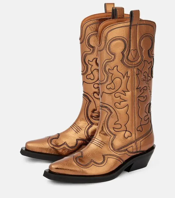 GANNI Faux Leather Knee-high Boots - Metallic