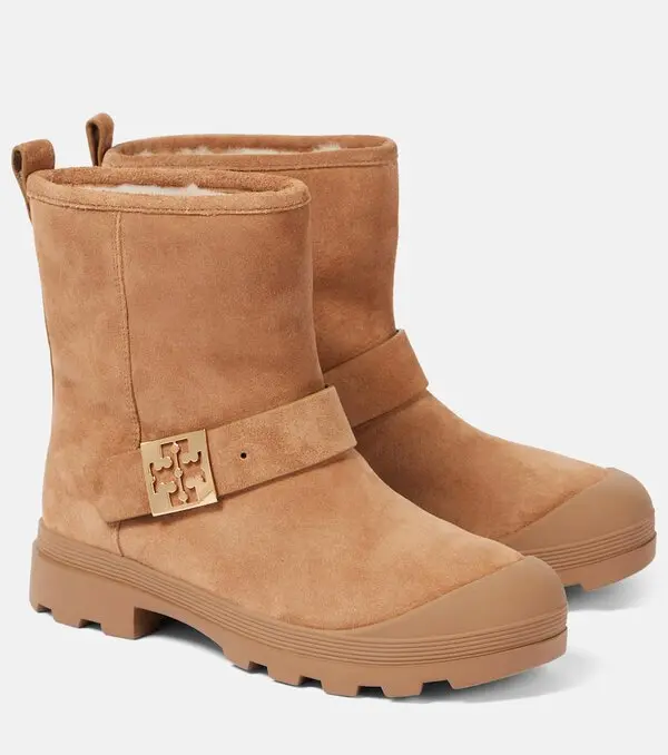 Tory Burch Mellow Shearling-lined Suede Platform Ankle Boots - Brown