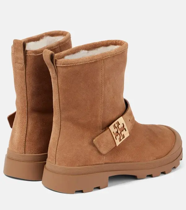 Tory Burch Mellow Shearling-lined Suede Platform Ankle Boots - Brown