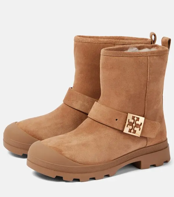 Tory Burch Mellow Shearling-lined Suede Platform Ankle Boots - Brown