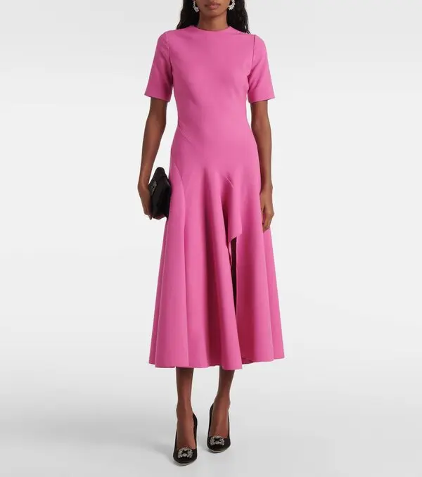 Oscar De La Renta Draped Wool-blend Midi Dress - Pink