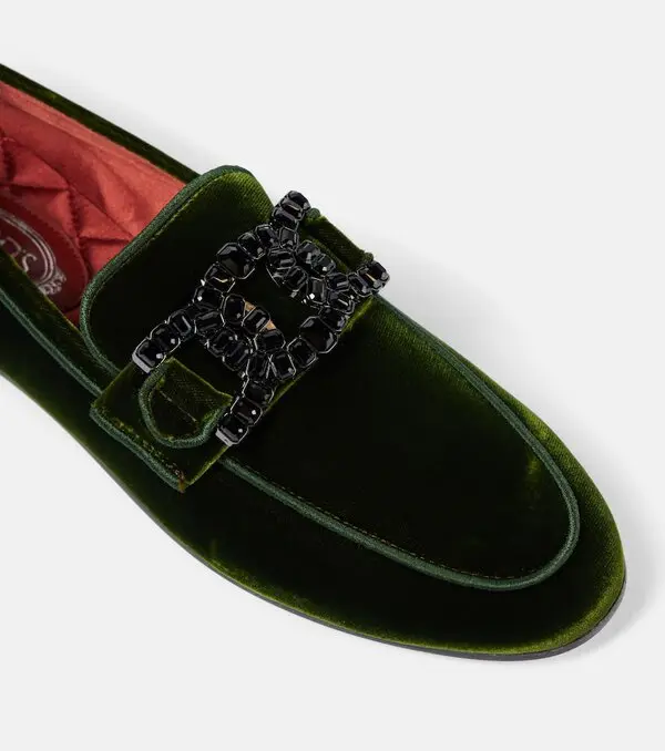 TOD'S Kate Embellished Velvet Loafers