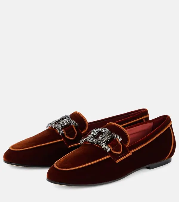 TOD'S Kate Embellished Velvet Loafers