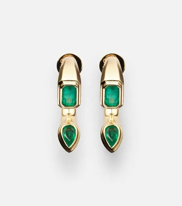Shay Jewelry Bypass 18kt Yellow Earrings With Emeralds - Gold