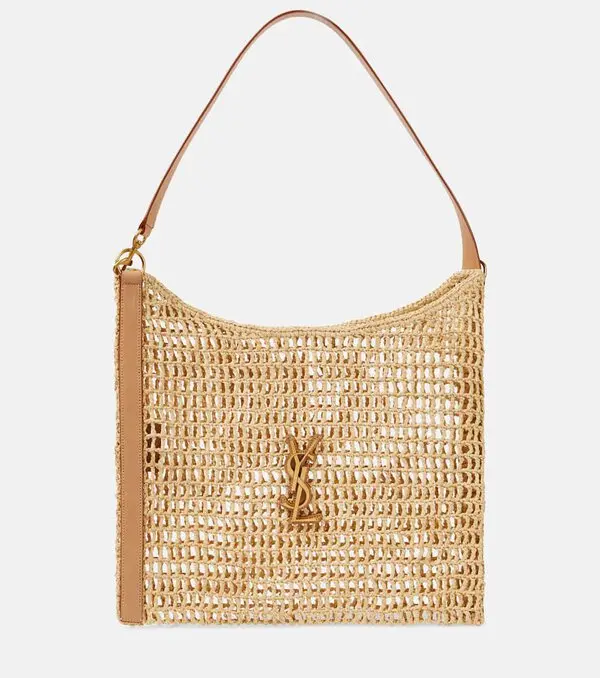 Saint Laurent Oxalis Crochet Raffia Shoulder Bag - Beige