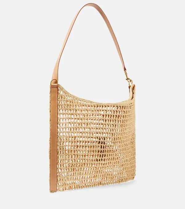 Saint Laurent Oxalis Crochet Raffia Shoulder Bag - Beige