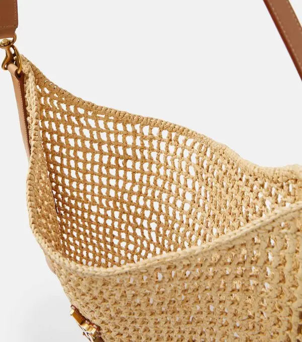 Saint Laurent Oxalis Crochet Raffia Shoulder Bag - Beige