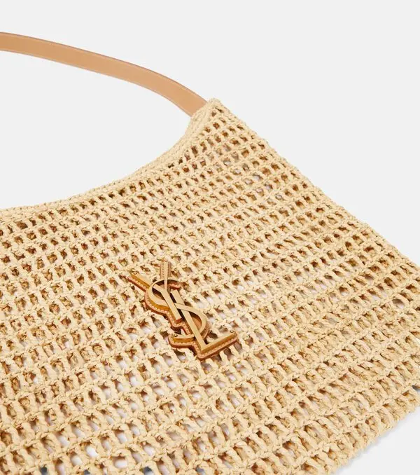 Saint Laurent Oxalis Crochet Raffia Shoulder Bag - Beige