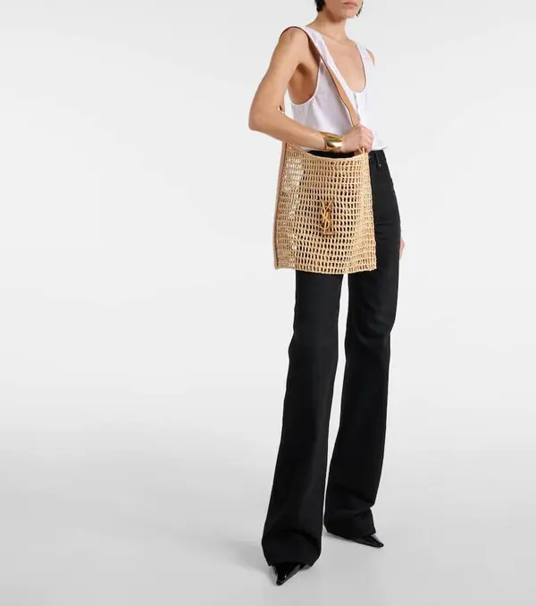 Saint Laurent Oxalis Crochet Raffia Shoulder Bag - Beige