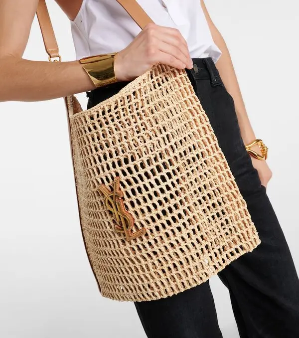 Saint Laurent Oxalis Crochet Raffia Shoulder Bag - Beige