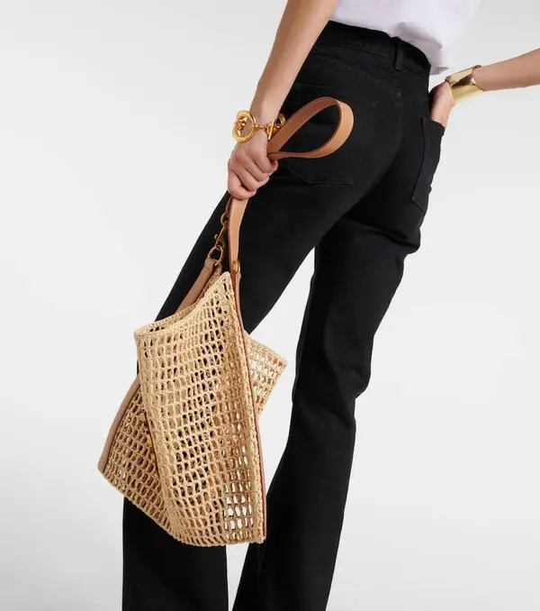 Saint Laurent Oxalis Crochet Raffia Shoulder Bag - Beige