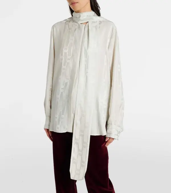 TOD'S Satin Jacquard Blouse With Scarf Detail
