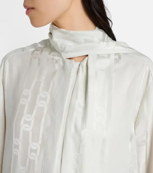 TOD'S Satin Jacquard Blouse With Scarf Detail