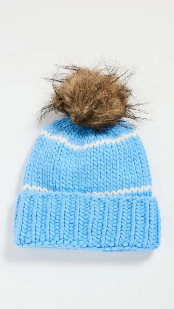 NWT! Lele Sadoughi Detroit Lions 100% Merino Wool Hat with Pom! DETROIT LIONS LELE SADOUGHI X NFL SKY BLUE BEANIE FAUX FUR  main image 3