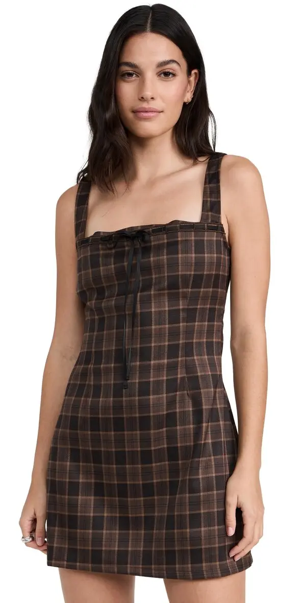 Miaou Laced Plaid Mini Dress In Plaid Brown - 50% Off | Editorialist
