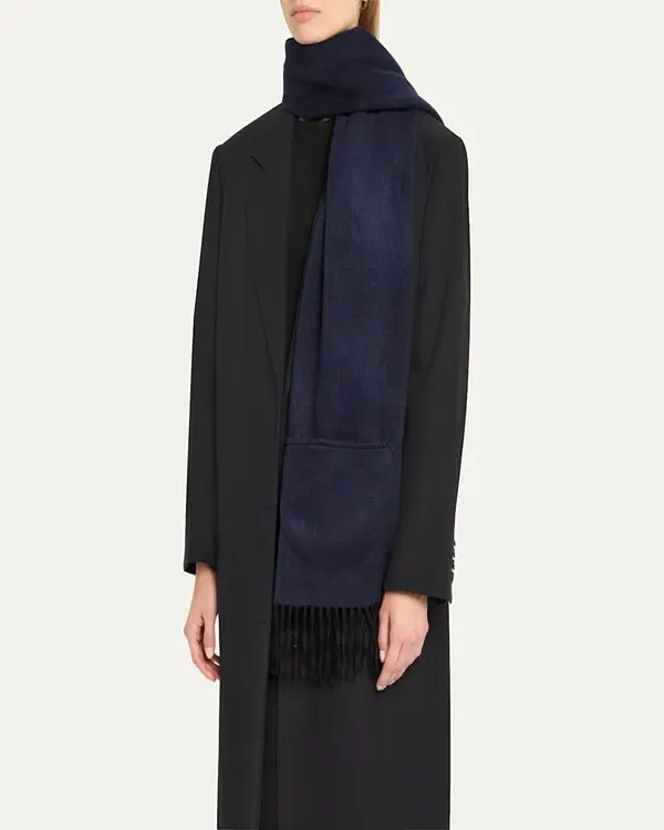 Alonpi Cashmere Fringe Trim Pocket Scarf - Blue