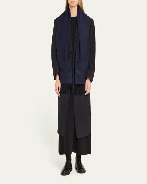 Alonpi Cashmere Fringe Trim Pocket Scarf - Blue